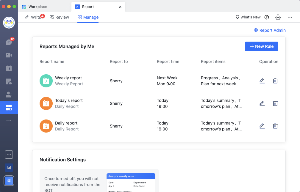 Workplace | Use Report Admin in Report