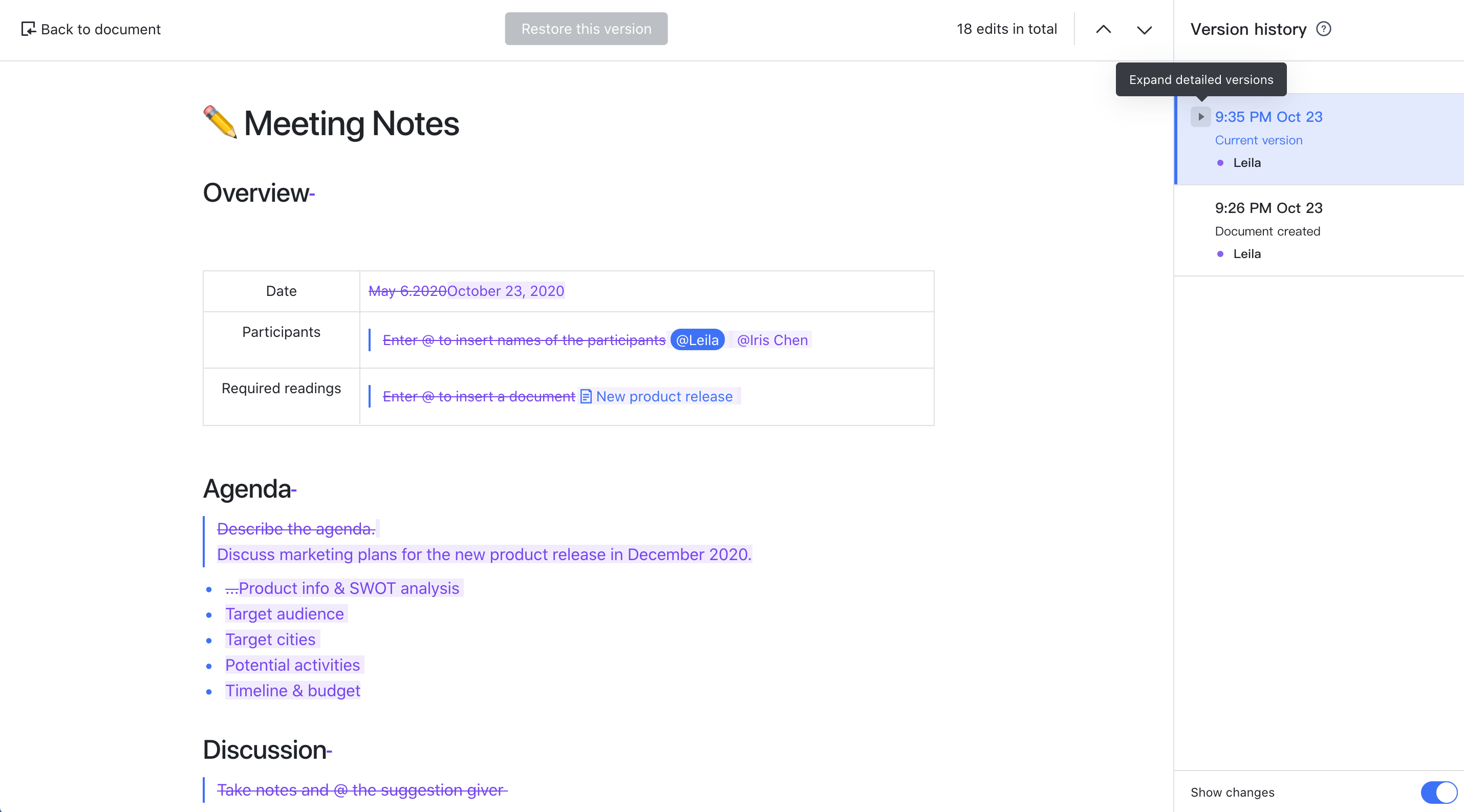 Docs | How to use the updated version history in D